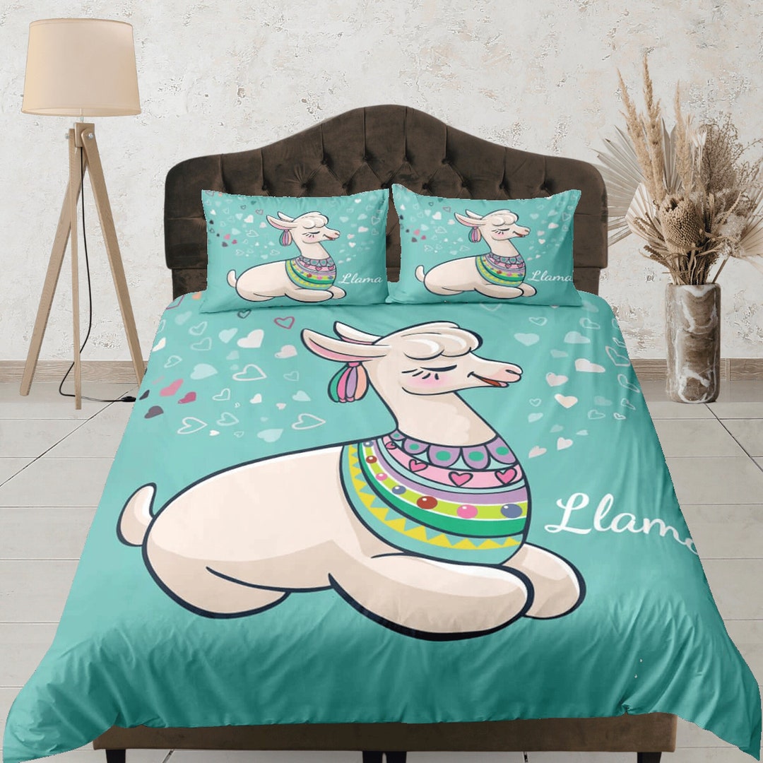 Llama Duvet Cover, Cute Llama Bedding Set, Kids Bedroom Set, Alpaca ...