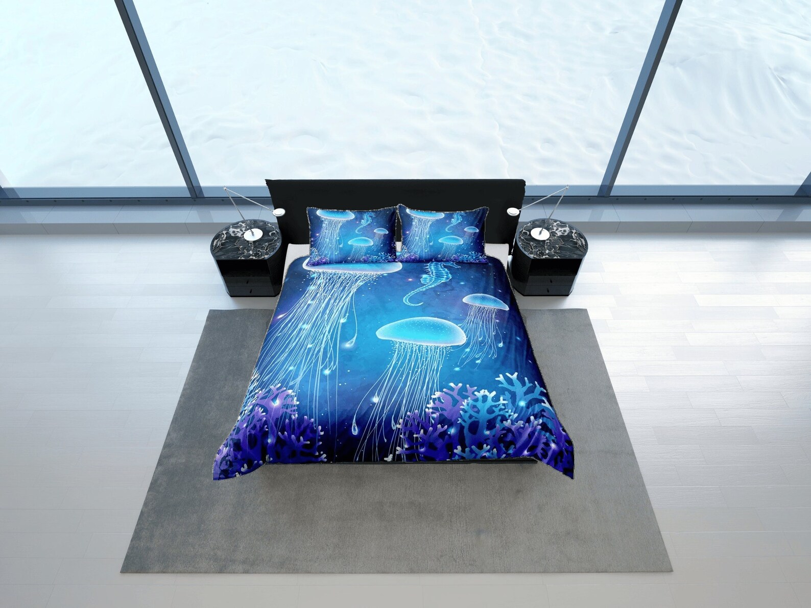 Underwater Jellyfish Bedspread Cover, Print Duvet Cover Set, Dorm ...