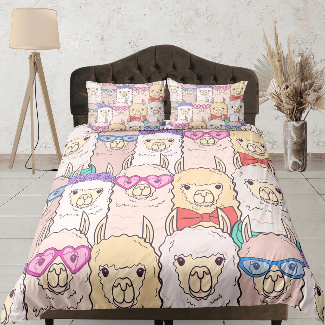 Cute Alpaca Bedding Set, Cartoon Duvet Cover, Custom Size Dorm Quilt ...