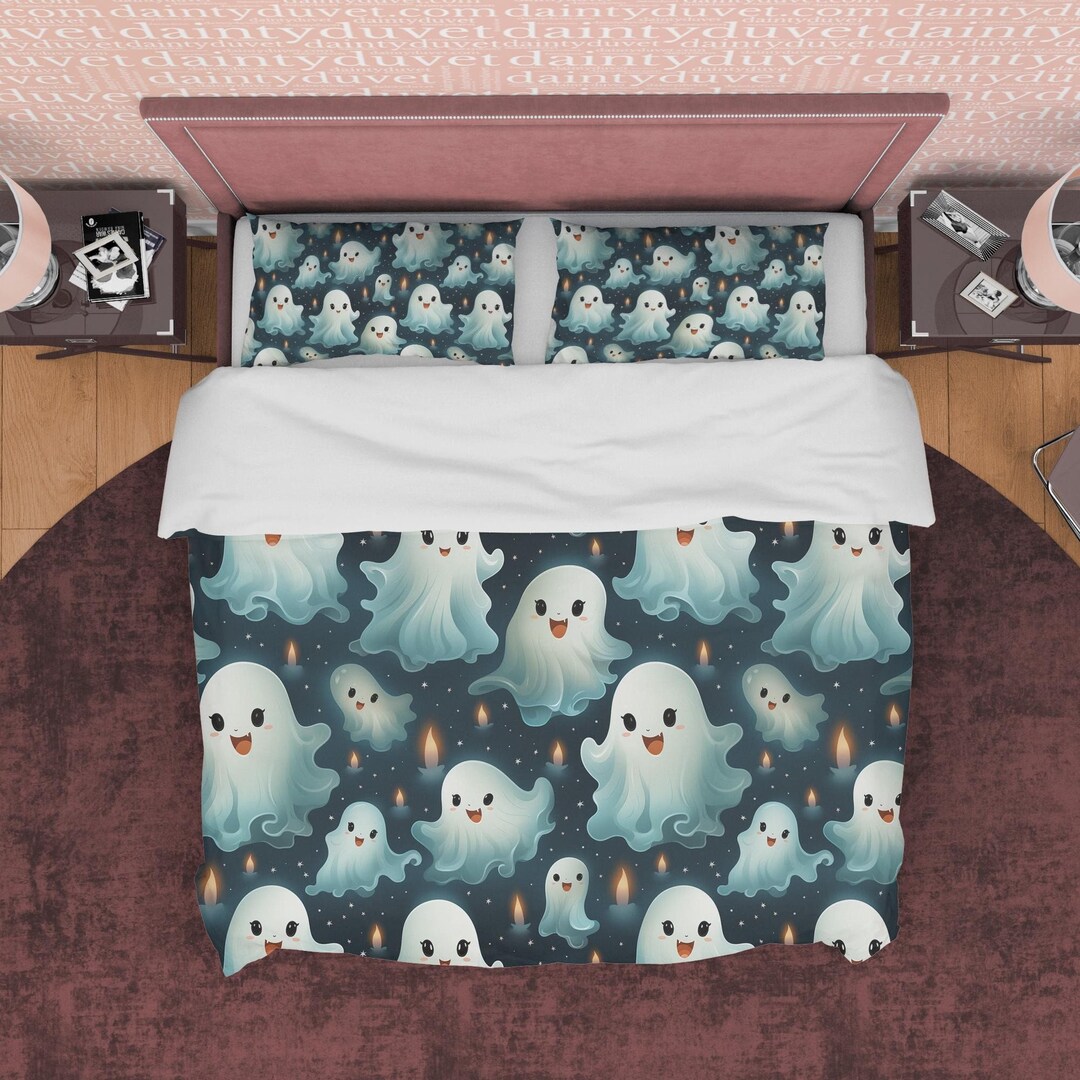 Ghost Print Duvet Cover Set, Halloween Dorm Bedding, Spooky Bedroom Set ...