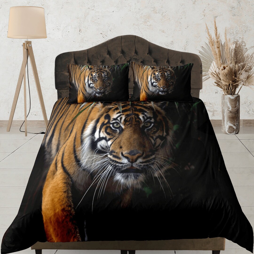 Tiger Print Bedding Set, Animal Print Quilt Cover, Zipper Bedding ...