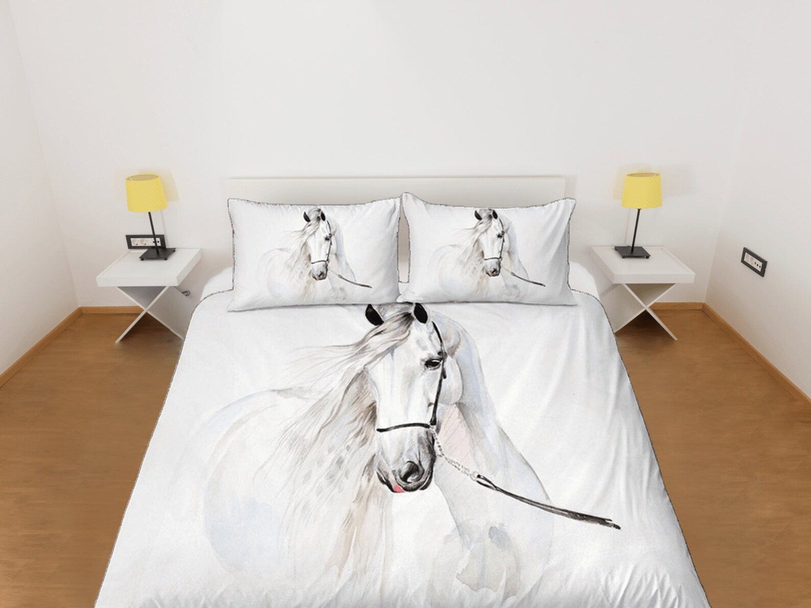 White Horse Duvet Cover Set, Animal Quilt Cover, Equestrian Lover Gift ...
