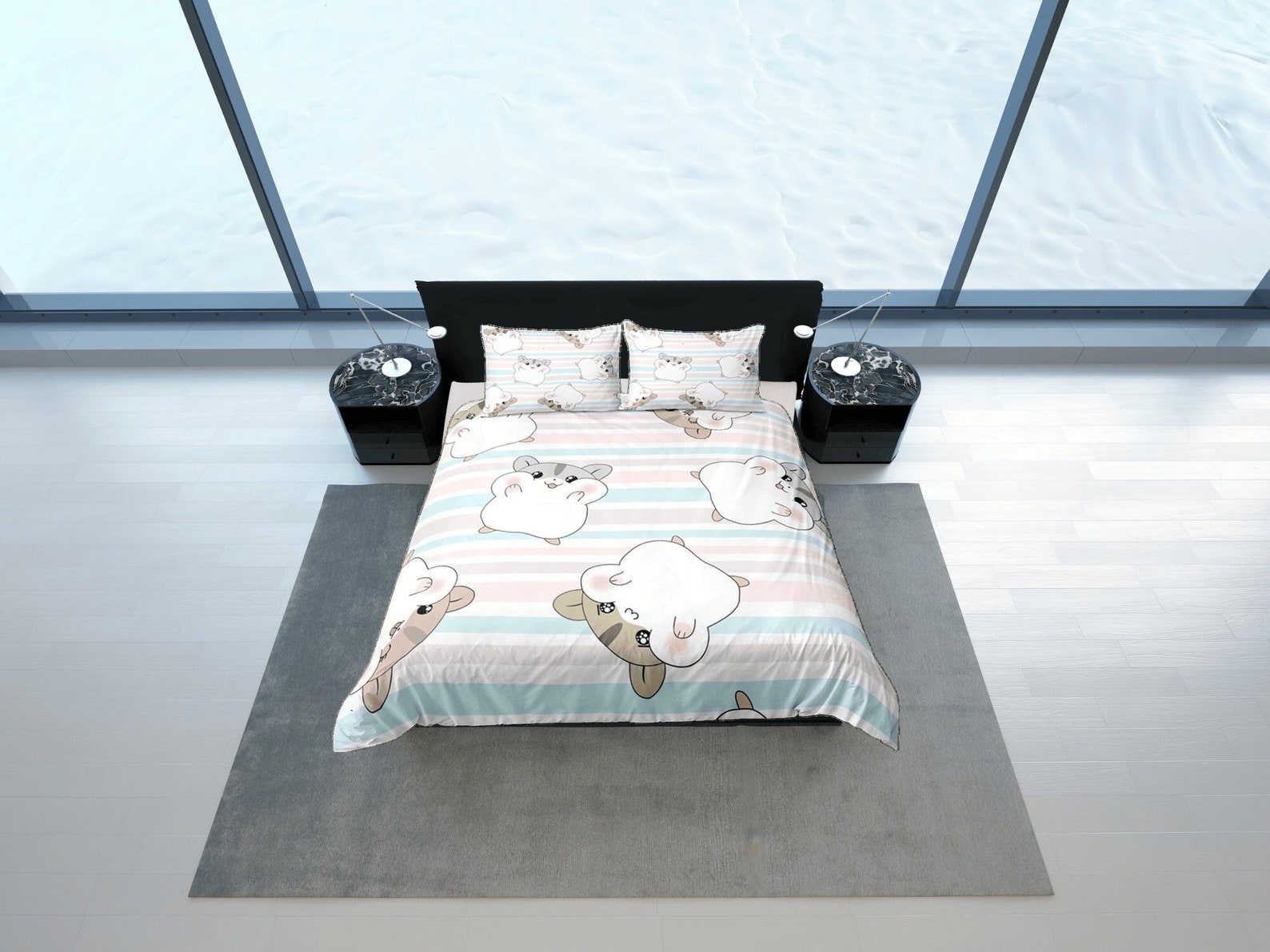 Cute Hamster Bedding Set, Pastel Bedspread, Cozy Dorm Bedding, Kawaii ...