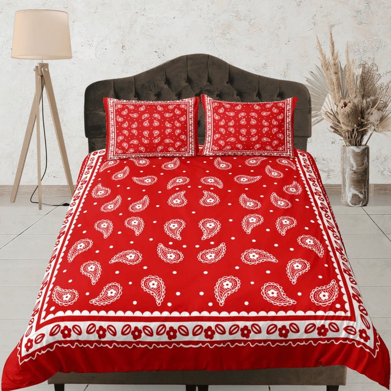 Red Paisley Duvet Cover Set, Vintage Bedroom Set, Boho Chic Quilt Cover ...