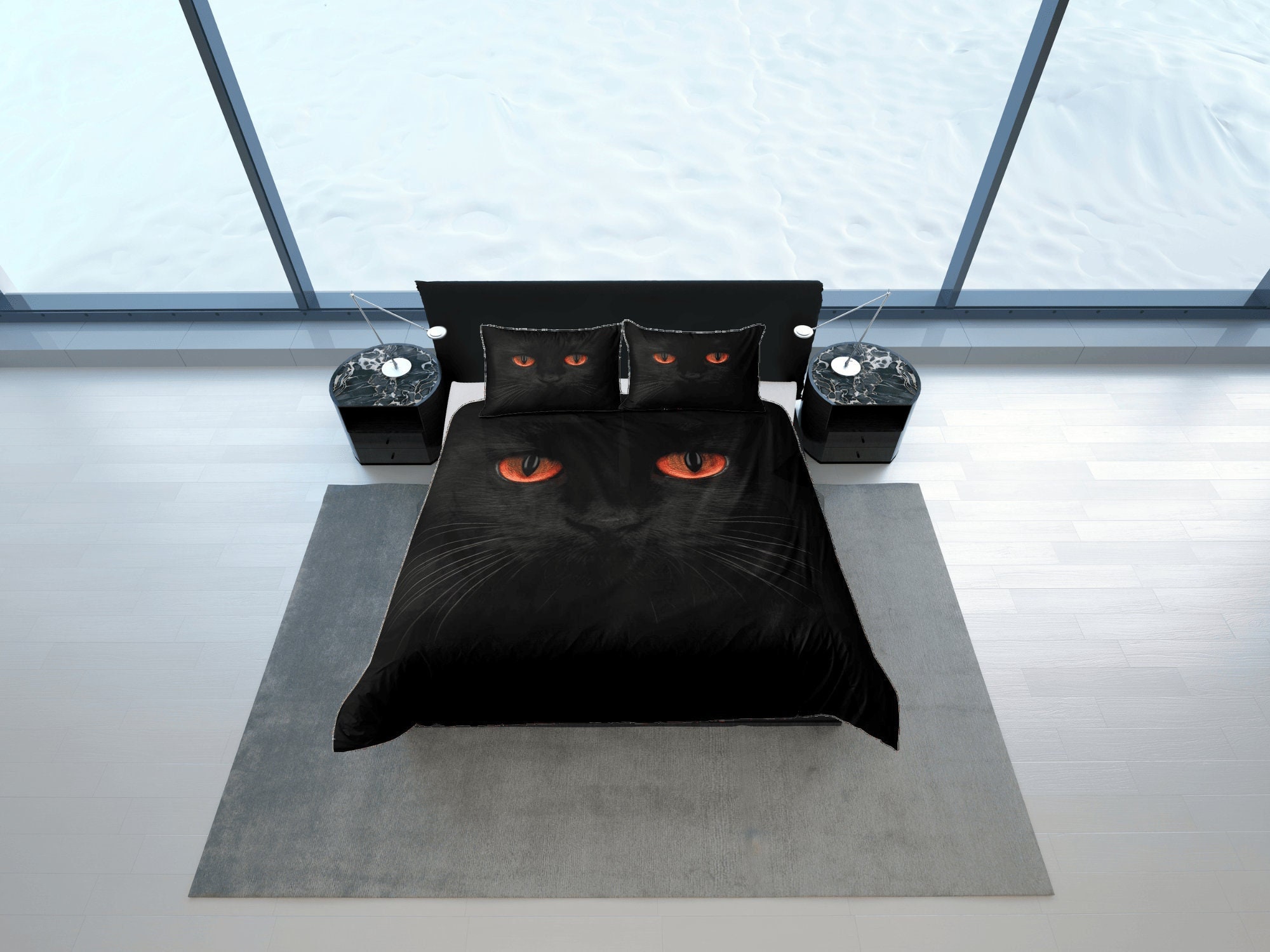 Black Cat Duvet Cover Set, Red Eyes Gothic Bedroom Set, Cats Bedding ...