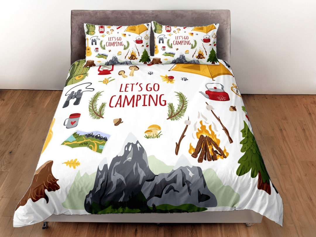Camping Theme Duvet Cover Set, Let's Go Camping Bedding Set, Adventure ...