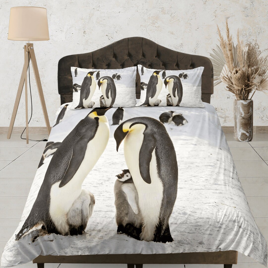 Penguin Family Bedding Set, Animal Print Duvet Cover Set, Winter ...