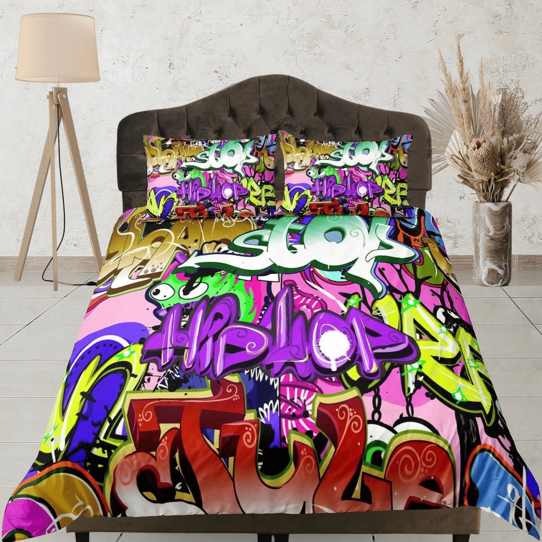 Graffiti Cotton Duvet Cover Set, Street Art Quilt Cover, Urban Bedding ...