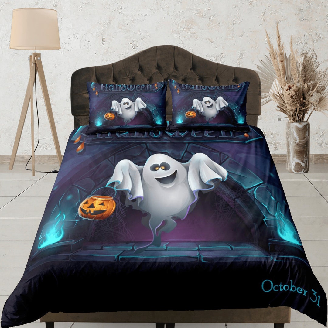 Happy Ghost Duvet Cover Set, Halloween Themed Bedroom Set, Spooky Night ...