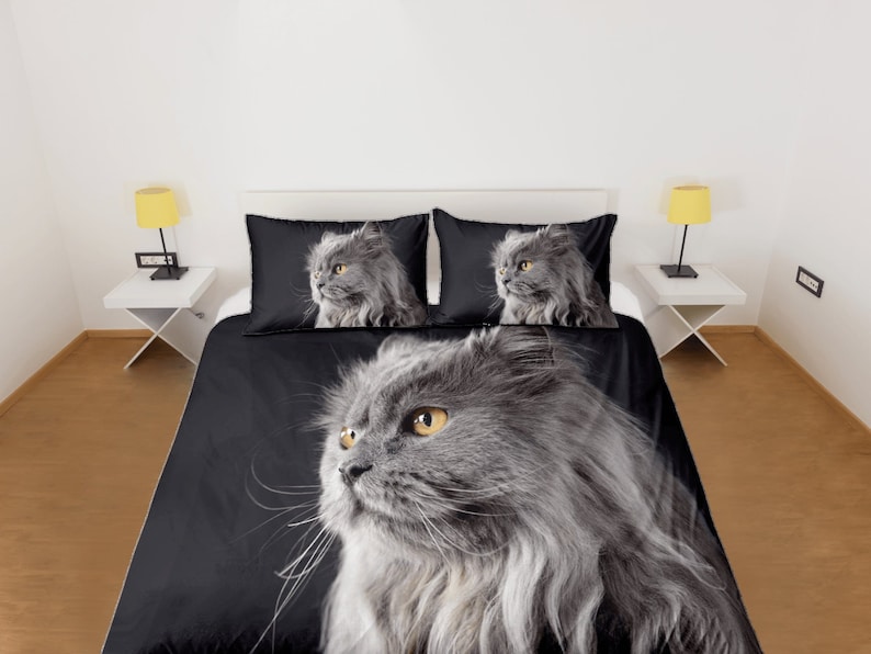 Gray Cat Bedspread, Cat-lover Duvet Cover Set, Any Size Doona Cover Set ...