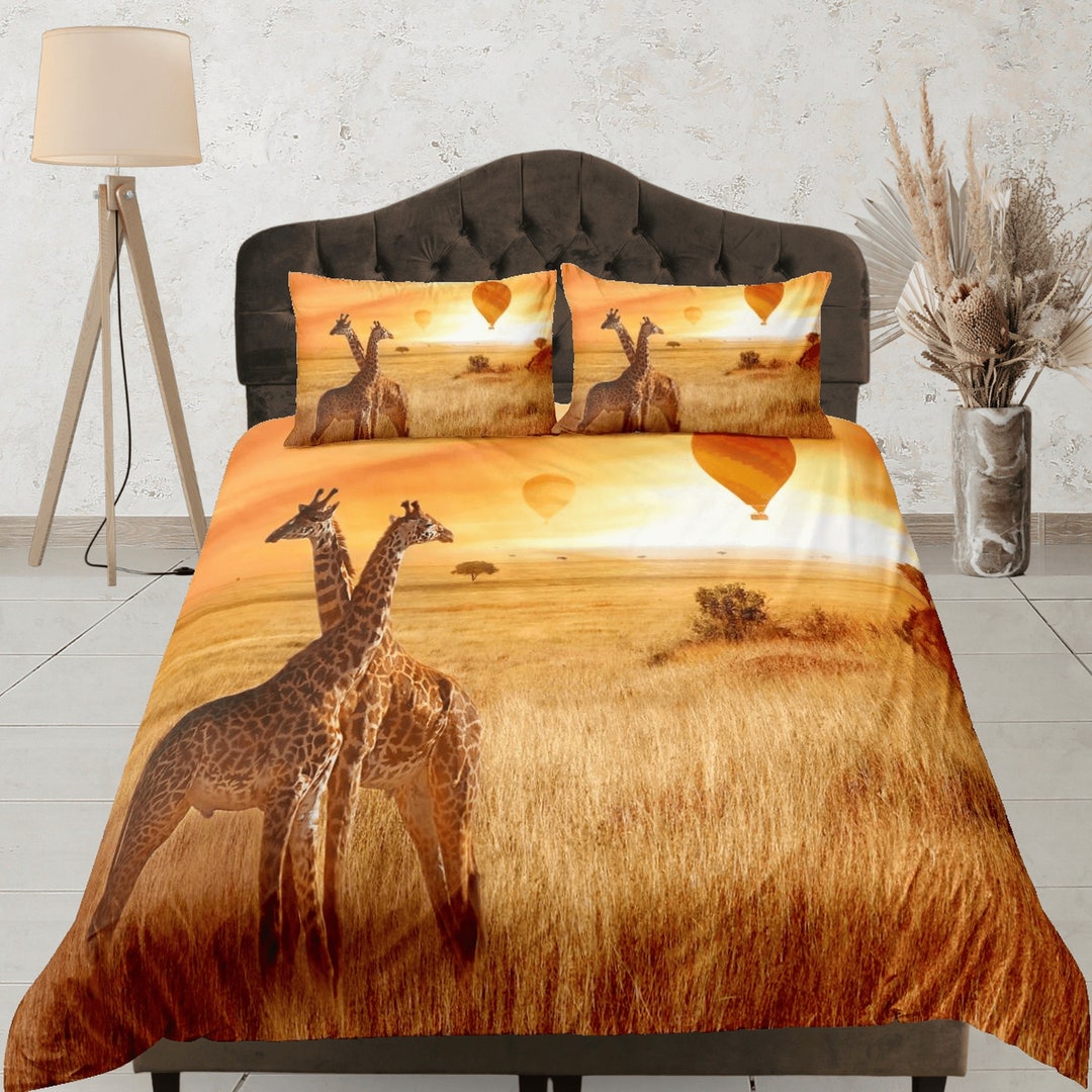 Sunset Safari Giraffe Print Duvet Cover Set, Dorm Bedding, Wonderful ...