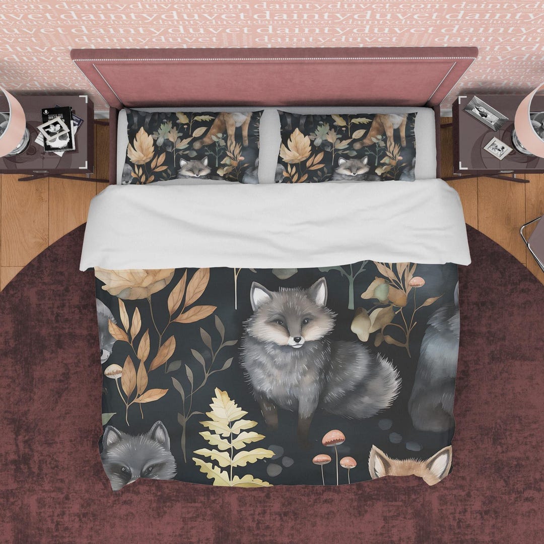 Woodland Fox Duvet Cover Set, Dorm Bedding, Autumn Bedroom Set, Custom ...