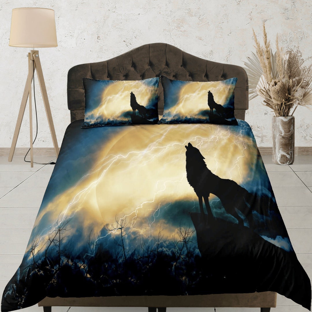 Wolf Moon Duvet Cover Set, Custom Size Quilt Cover, Wild Dorm Bedding ...