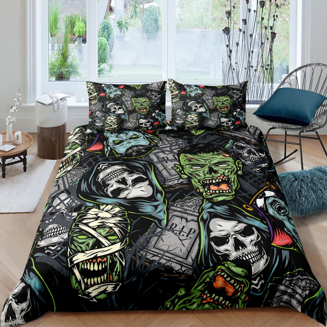 Halloween Zombie Duvet Cover Set, Gothic Dorm Bedding, Horror Bedspread ...