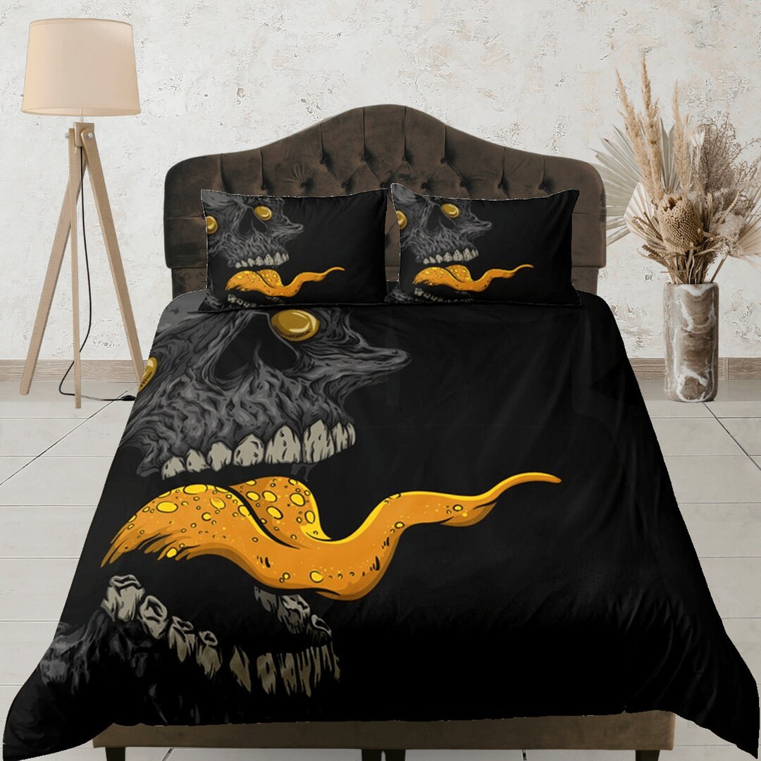 Skull Duvet Cover, Gothic Bedding Set, Skeleton Bedroom Set, Halloween ...