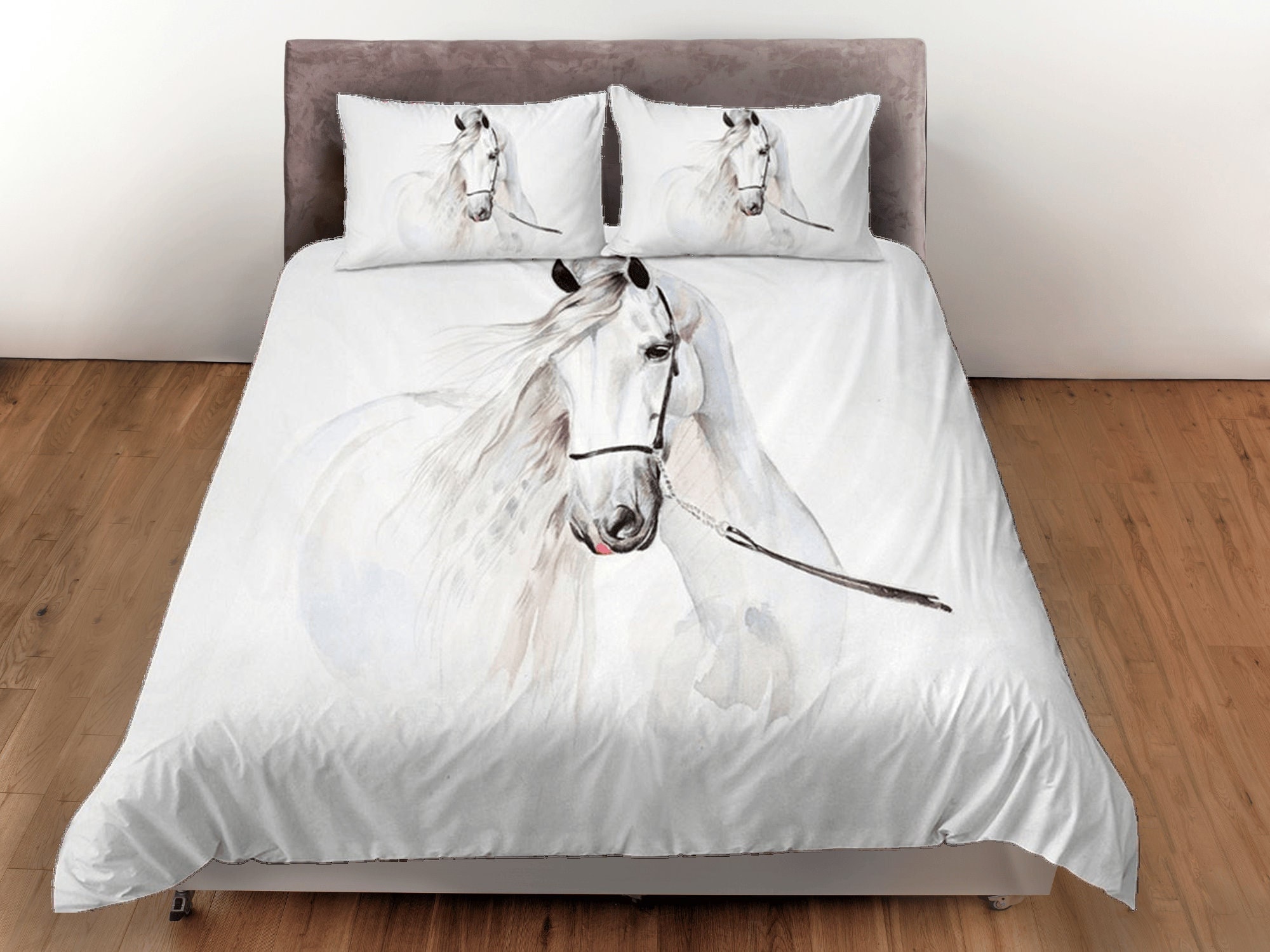 White Horse Duvet Cover Set, Animal Quilt Cover, Equestrian Lover Gift ...