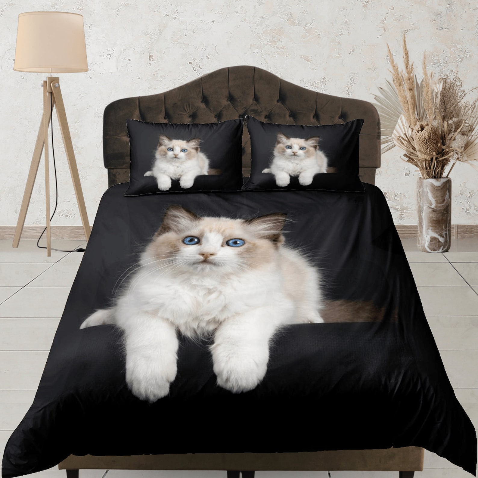 Realistic Cat Print Bedding Set, Black Bedspread, Cat Lover Bedroom Set ...