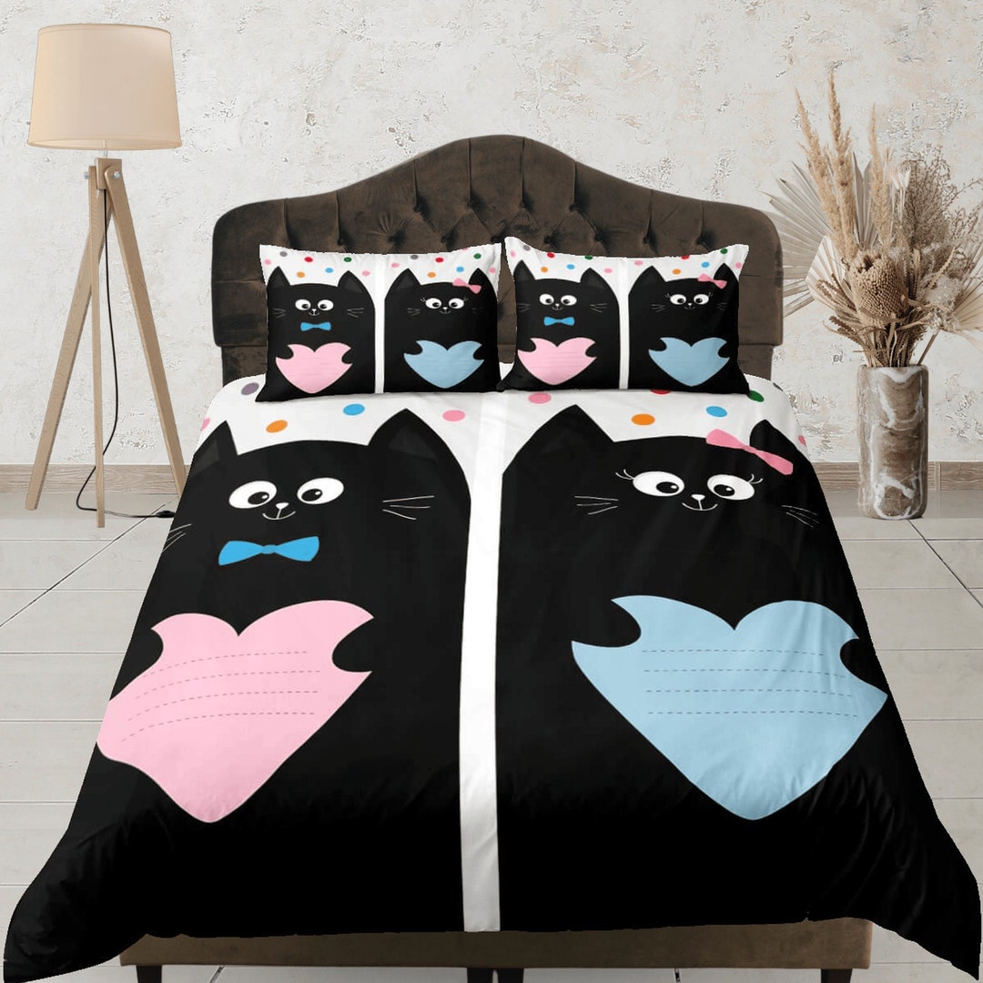 Playful Cartoon Cat Duvet Cover Set, Animal Print Custom Size Bedspread ...