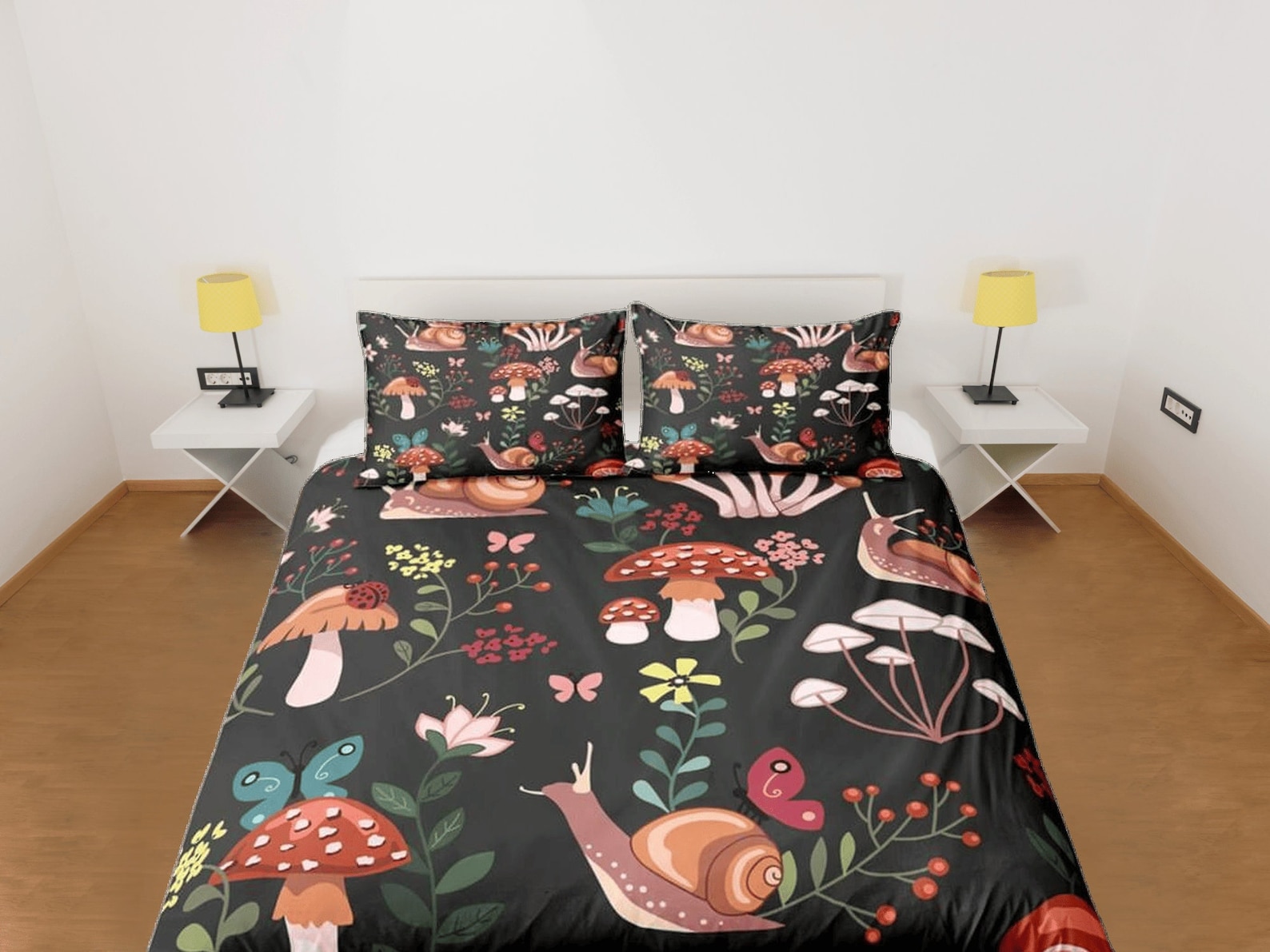 Colorful Mushroom and Snail Duvet Cover Set, Nature Dorm Bedding ...