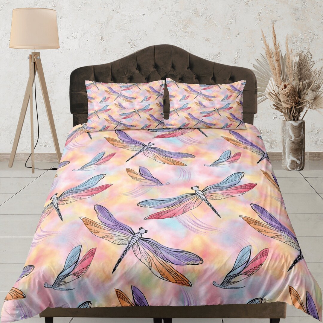 Dragonfly Duvet Cover, Watercolor Bedding Set, Boho Bedroom Set, Nature ...