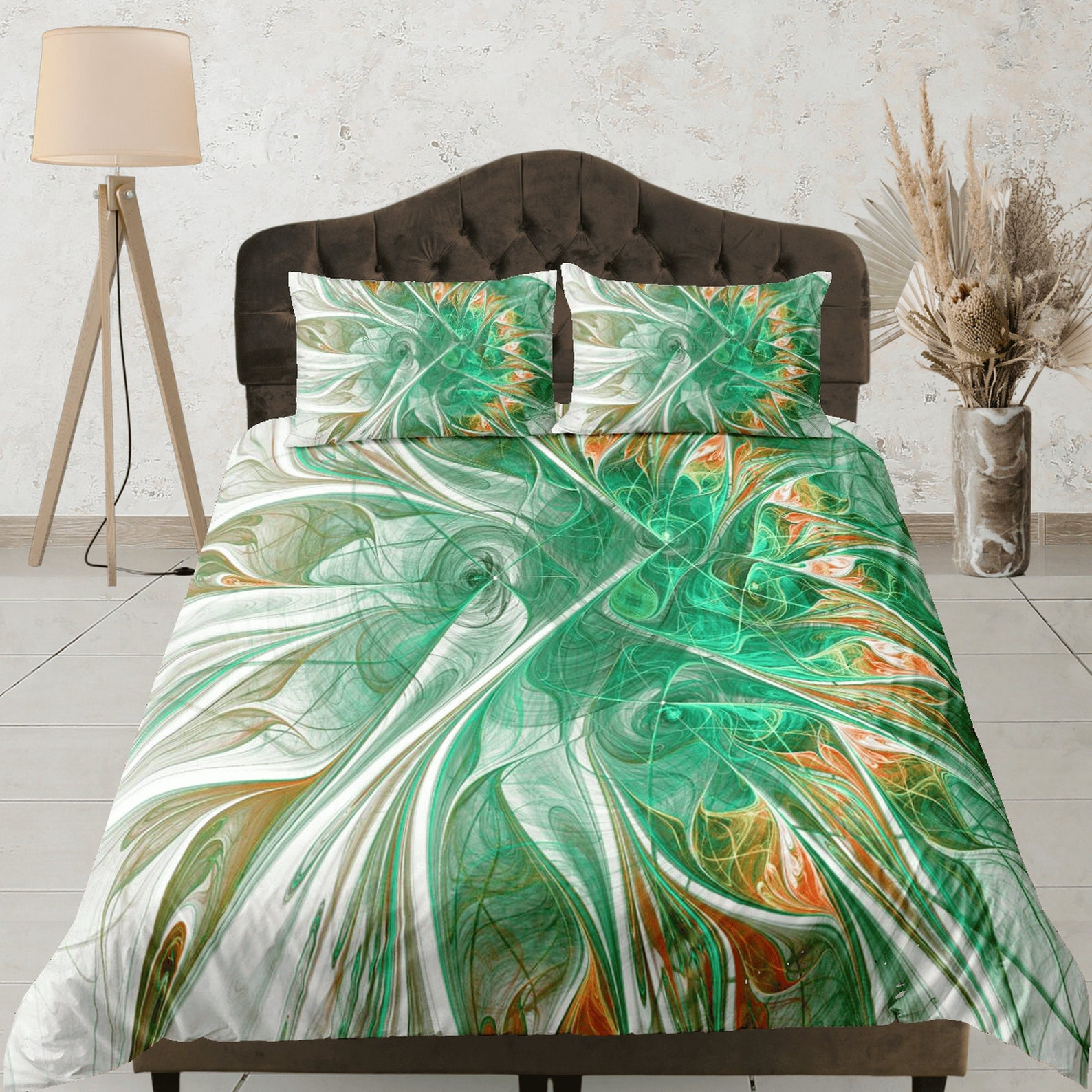Green Abstract Bedding Set, Swirl Pattern Quilt Cover, Custom Size Dorm ...