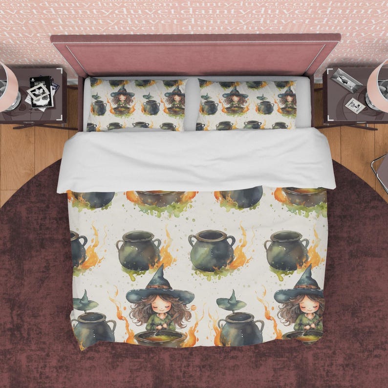 Witch and Cauldron Print Duvet Cover Set, Halloween Dorm Bedding ...