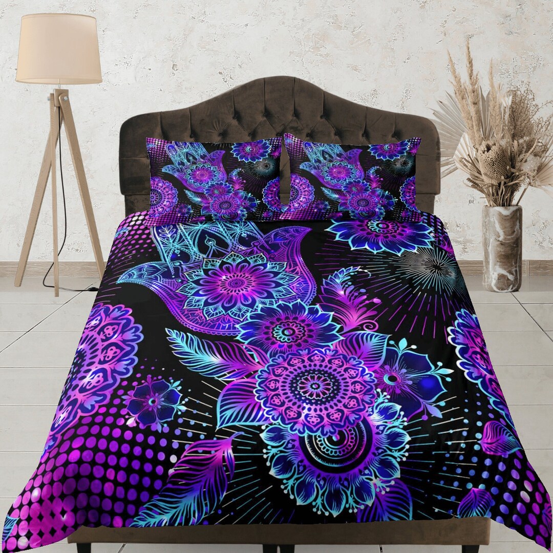 Neon Floral Print Quilt Cover, Custom Size Bedding Set, Vibrant Dorm ...