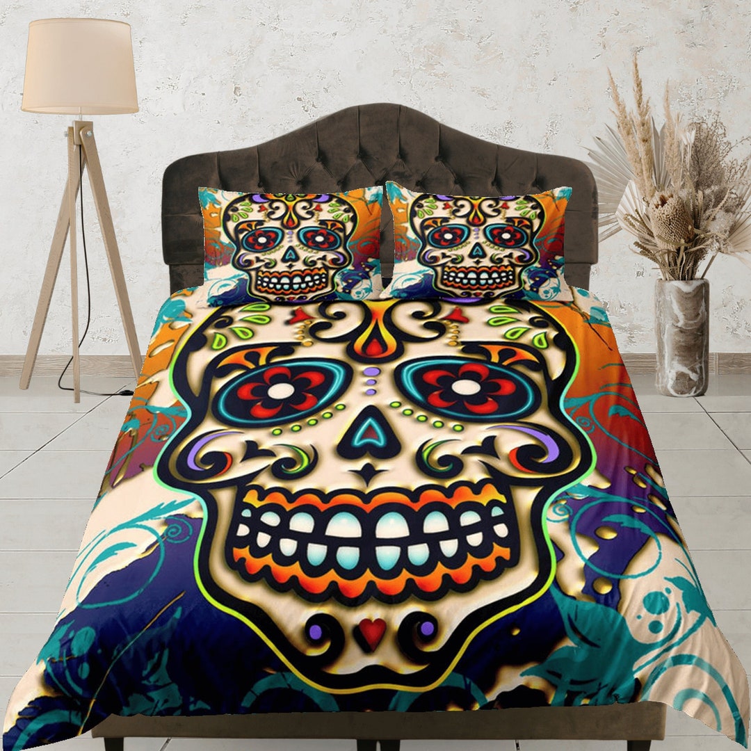 Sugar Skull Duvet Cover, Day of the Dead Bedding, Halloween Bedding ...