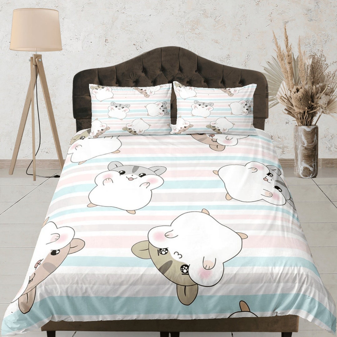 Cute Hamster Bedding Set, Pastel Bedspread, Cozy Dorm Bedding, Kawaii ...