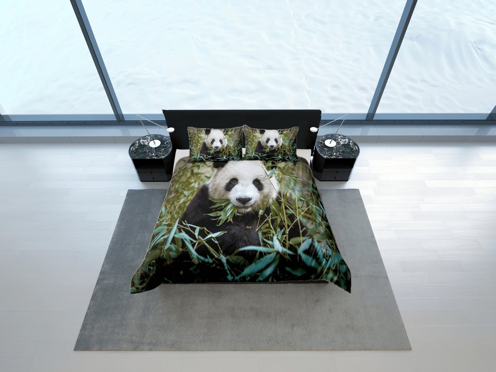 Green Panda Photography Duvet Cover Set, Realistic Animal Dorm Bedding ...