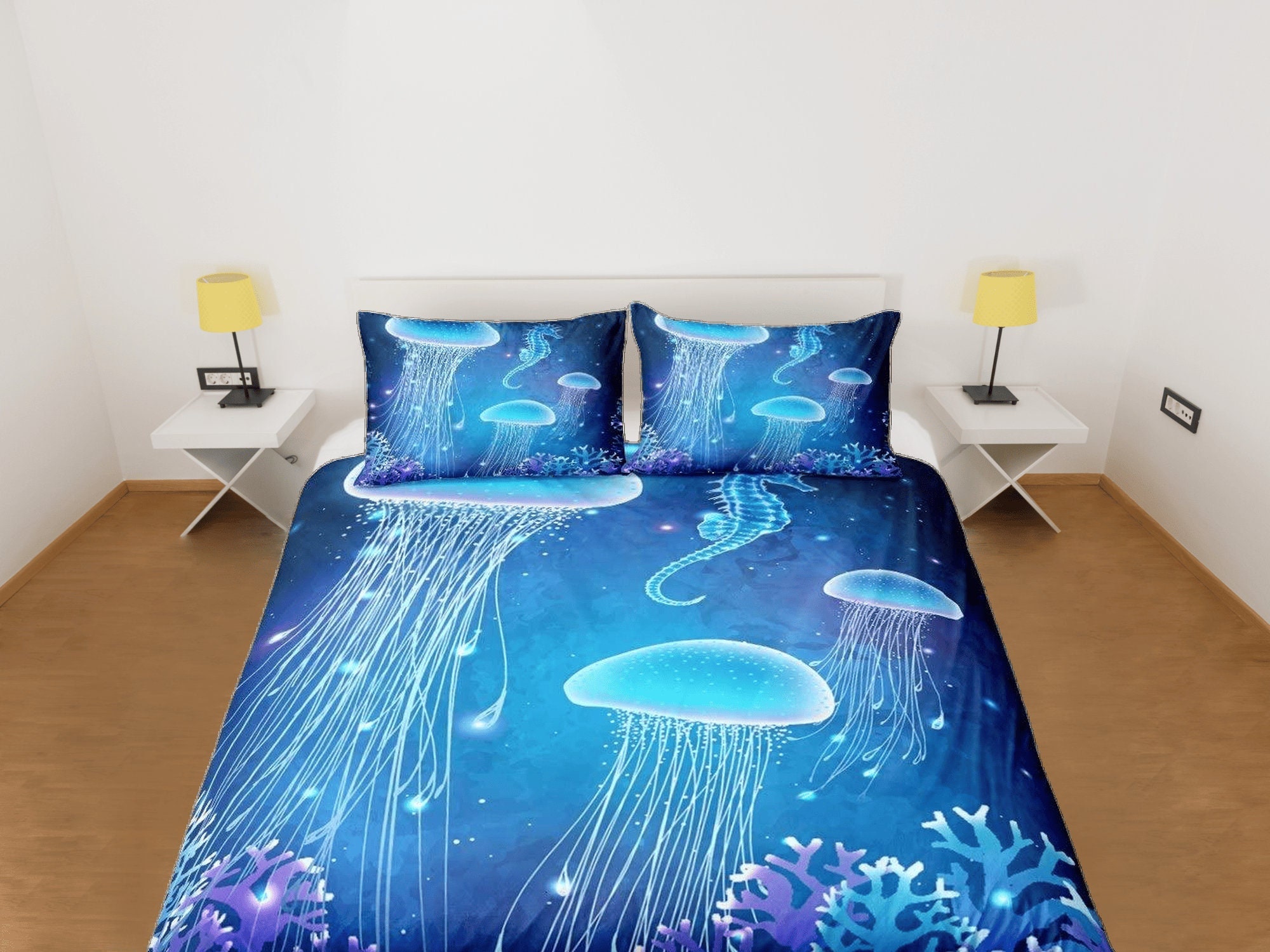 Underwater Jellyfish Bedspread Cover, Print Duvet Cover Set, Dorm ...