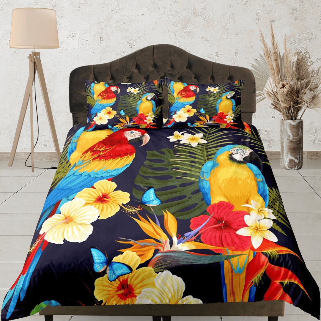Tropical Parrot Bedding Set, Colorful Duvet Cover Set, Exotic Quilt ...