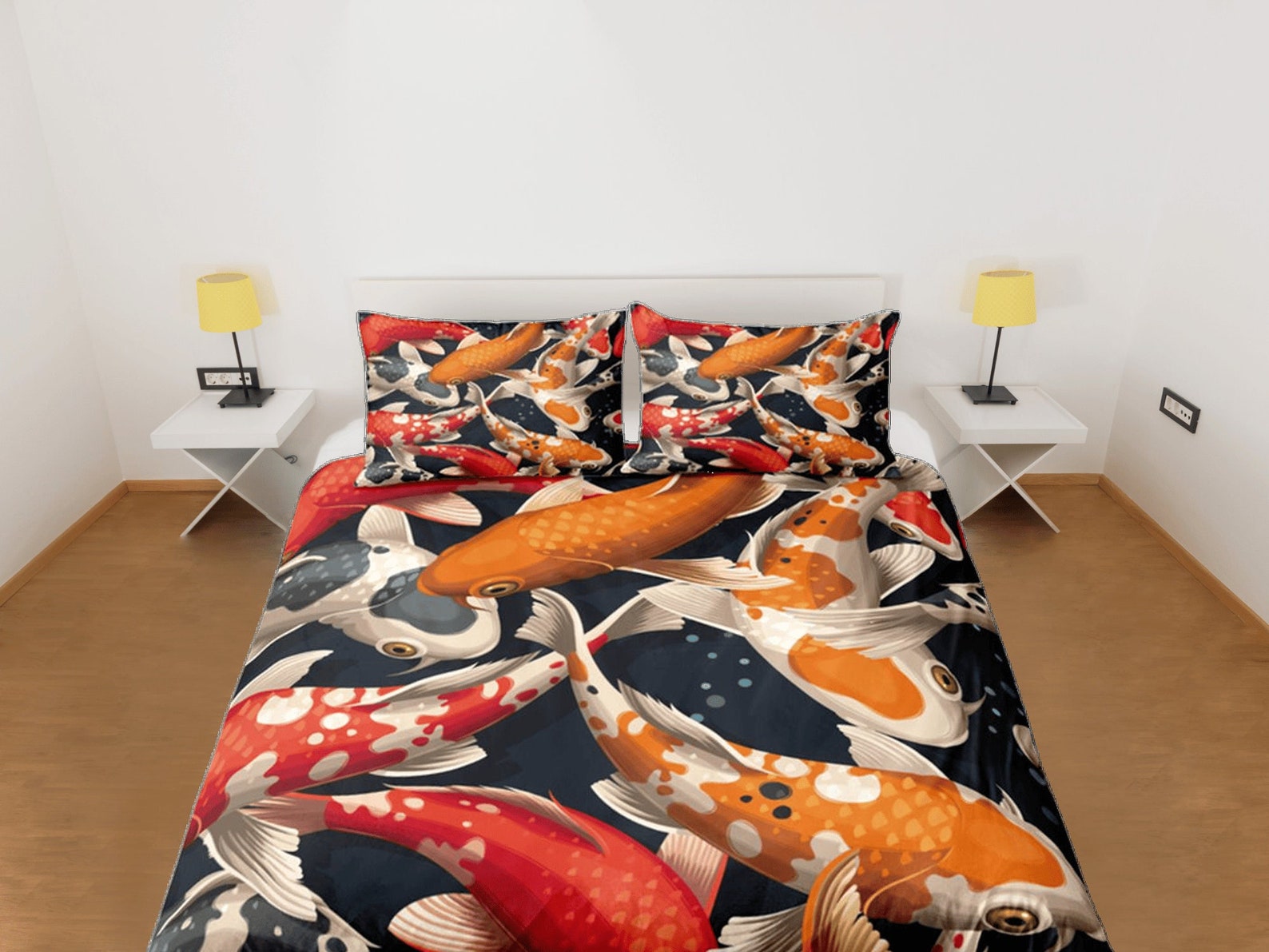 Koi Fish Print Bedding Set, Japanese Duvet Cover Set, Soft Bedspread ...