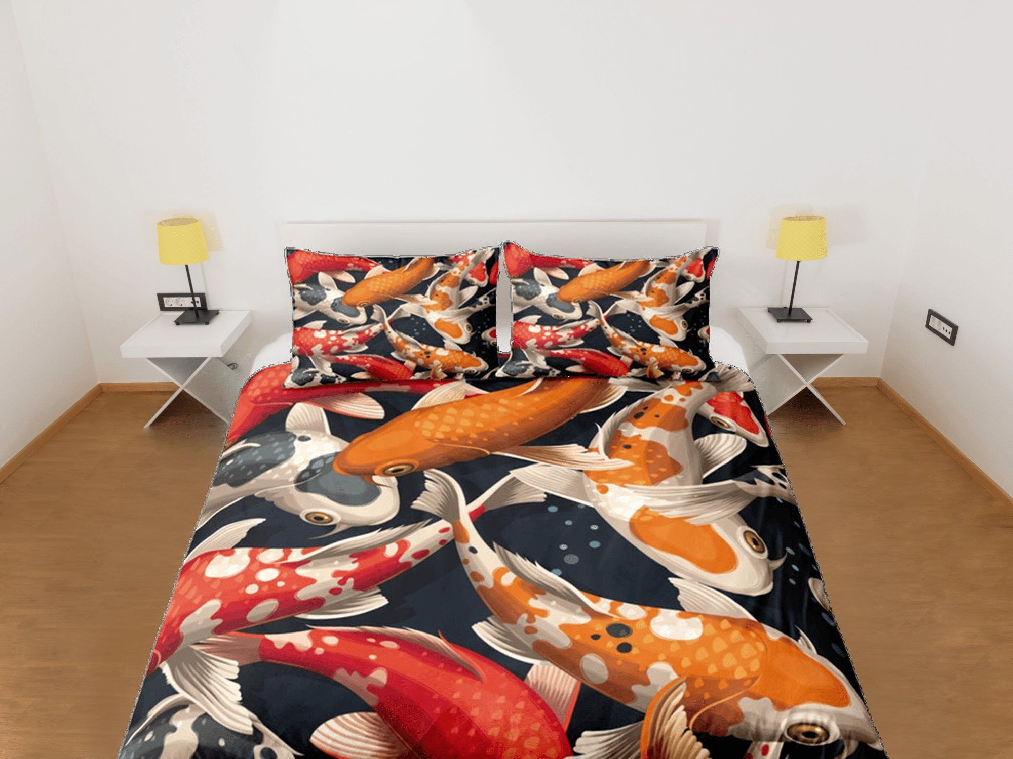 Koi Fish Print Bedding Set, Japanese Duvet Cover Set, Soft Bedspread ...