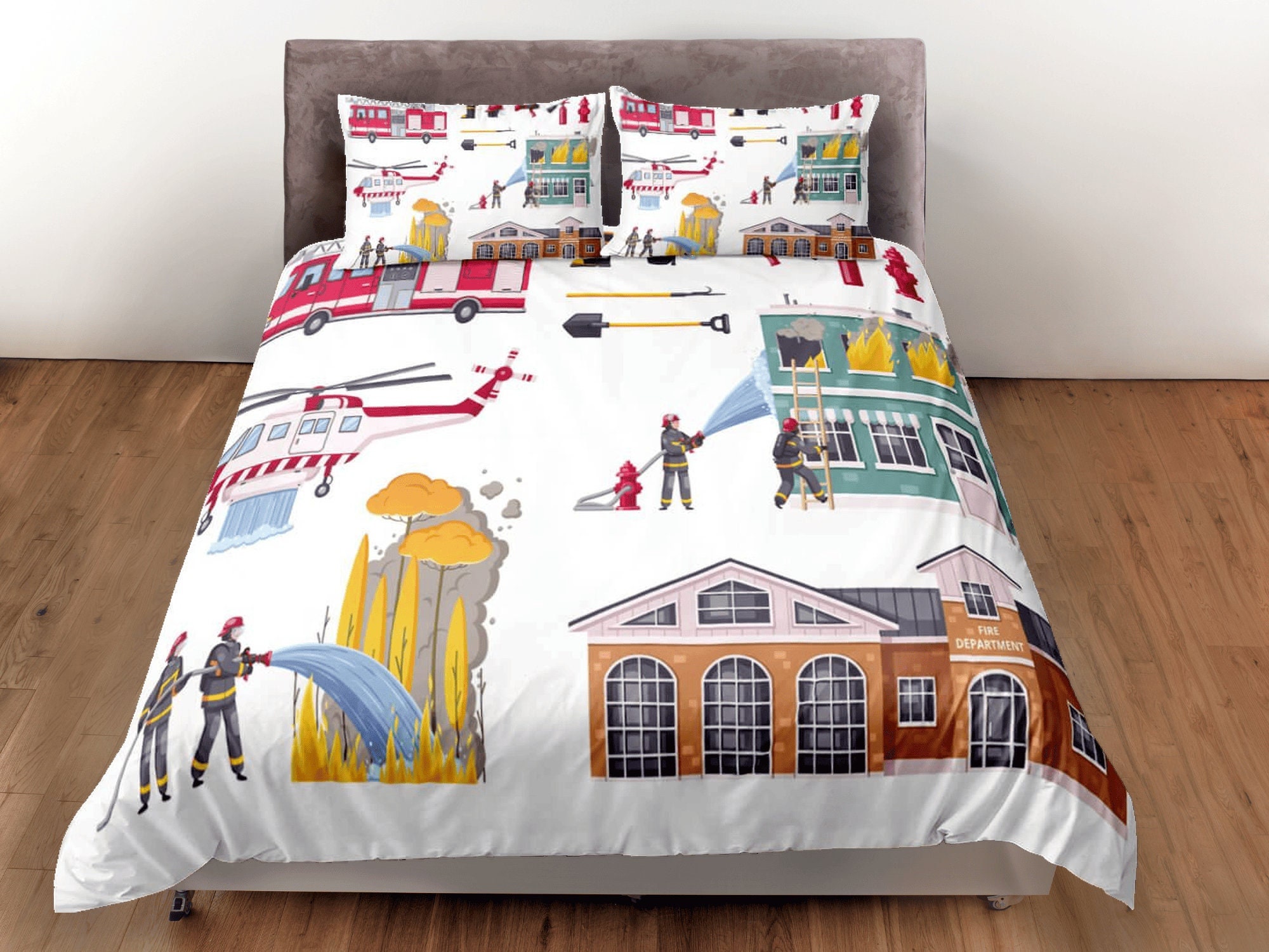 Fire Truck Duvet Cover, Firefighter Bedding Set, Kids Fireman Bedroom ...