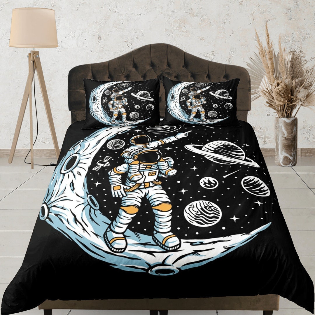 Astronaut Bedding Set, Space Duvet Cover, Dorm Quilt Cover, Black and ...