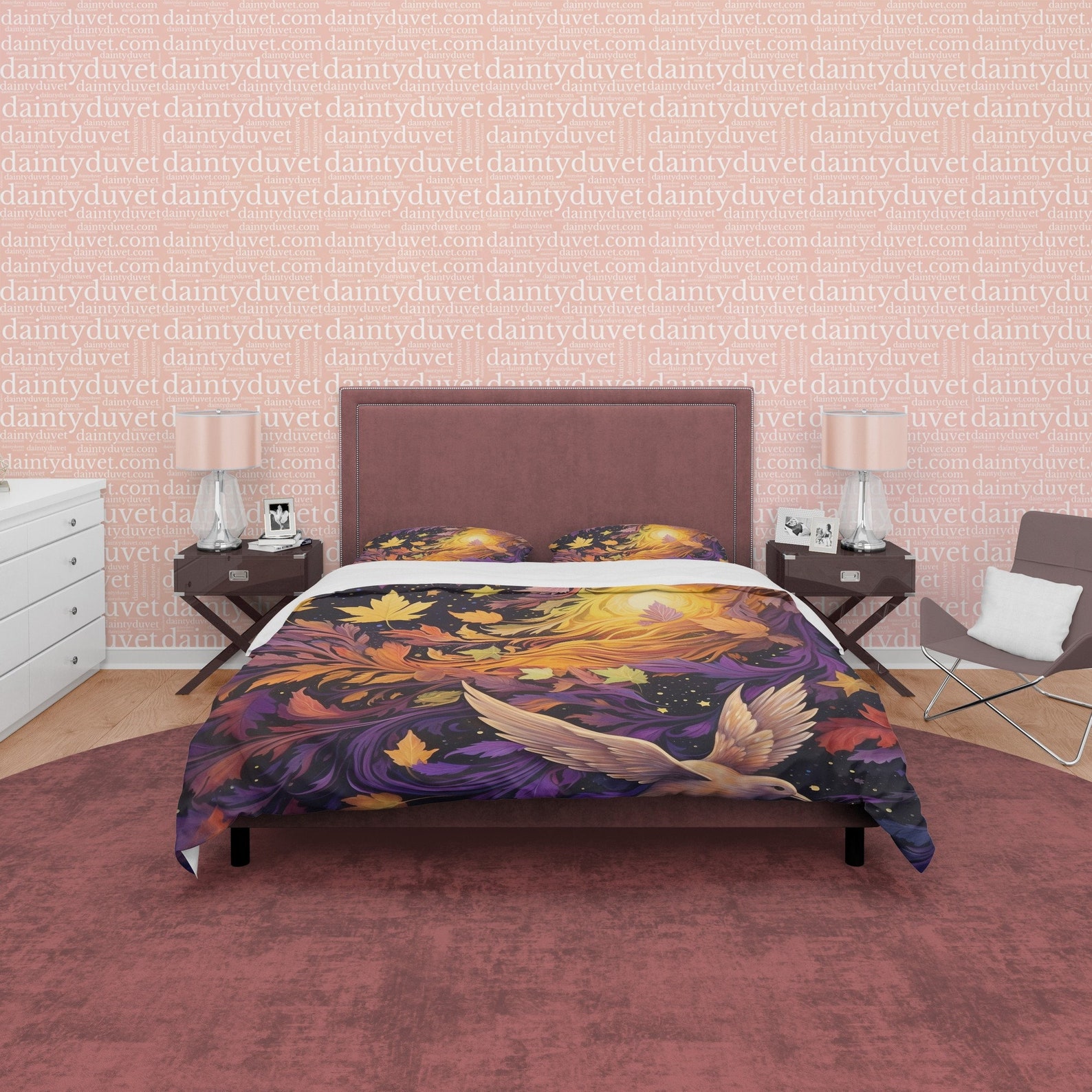 Autumn Phoenix Duvet Cover Set, Fall Leaves Quilt Cover, Bohemian ...