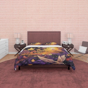 Autumn Phoenix Duvet Cover Set, Fall Leaves Quilt Cover, Bohemian ...