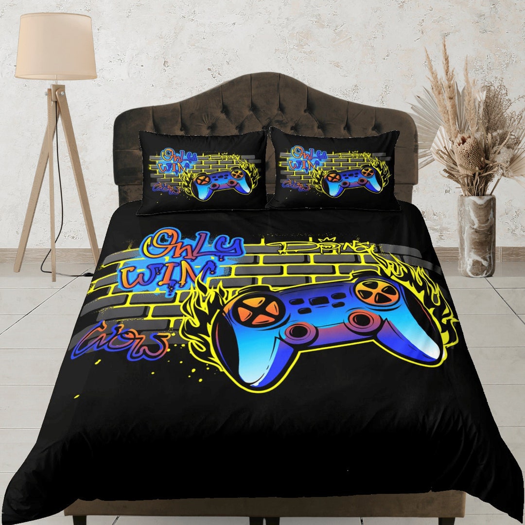 Graffiti Gamer Bedding Set, Neon Controller Duvet Cover Set, Boys Urban ...