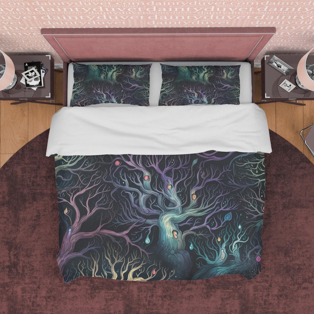 Mystical Tree Aesthetic Duvet Cover Set, Dark Forest Bedding Set for ...