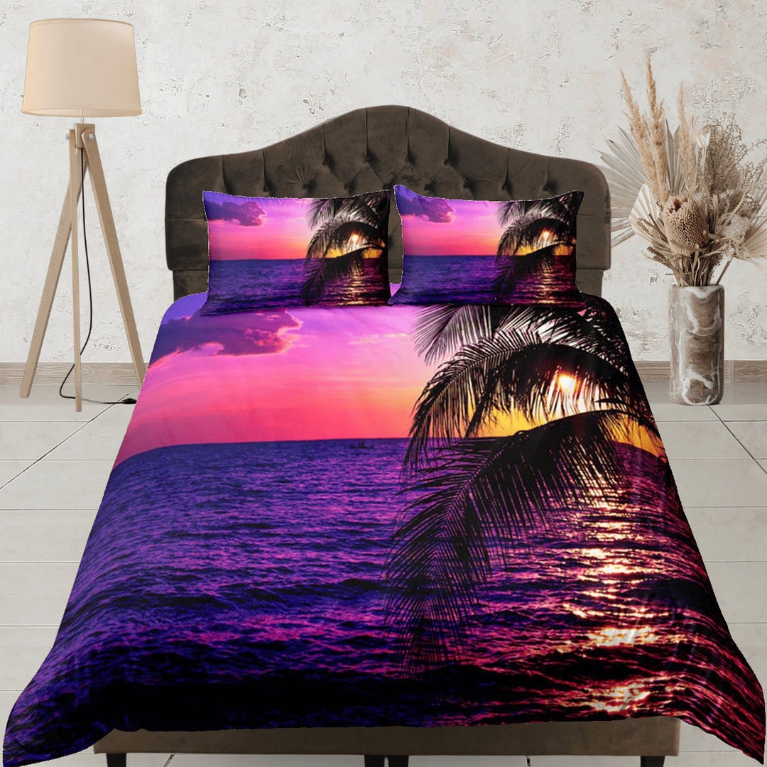 Sunset Beach Bedding Set, Tropical Duvet Cover, Scenic Quilt Cover ...