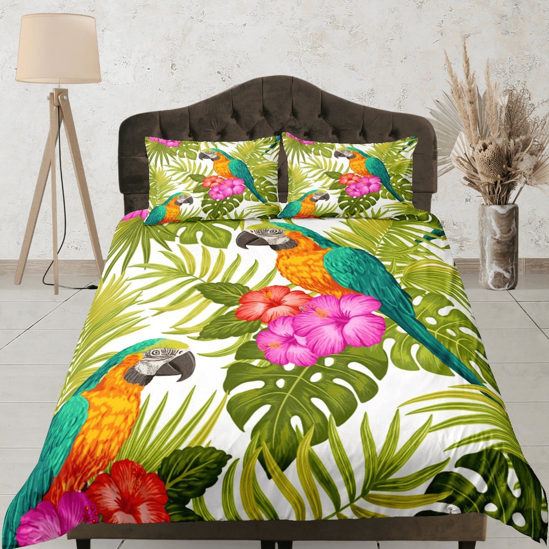 Tropical Parrot Duvet Cover Set, Girls Dorm Bedding Aesthetic Quilt ...