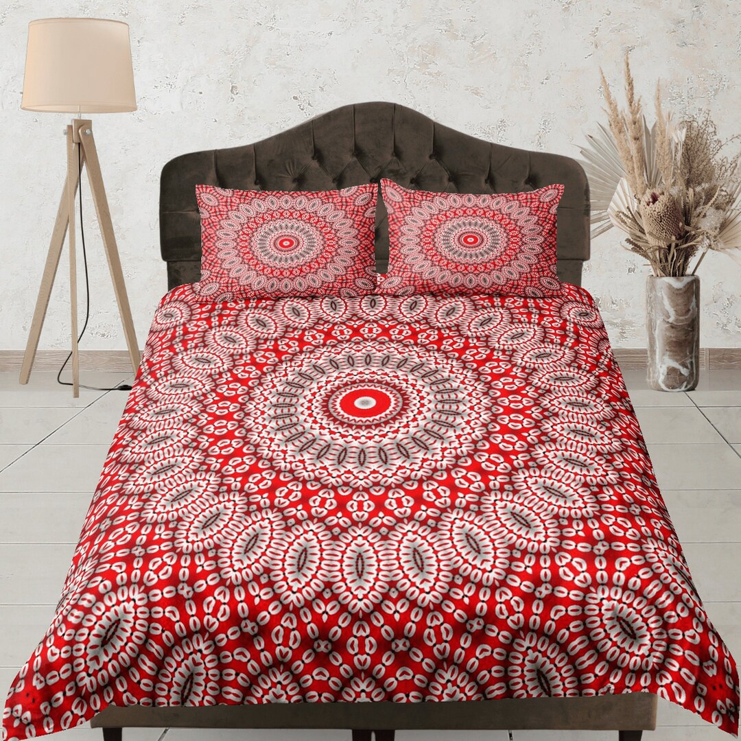 Red Mandala Print Doona Cover Set, Custom Size Quilt Cover, Bohemian ...