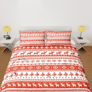 Classic Nordic Duvet Cover Set, Vintage Christmas Pattern Bedding Set ...