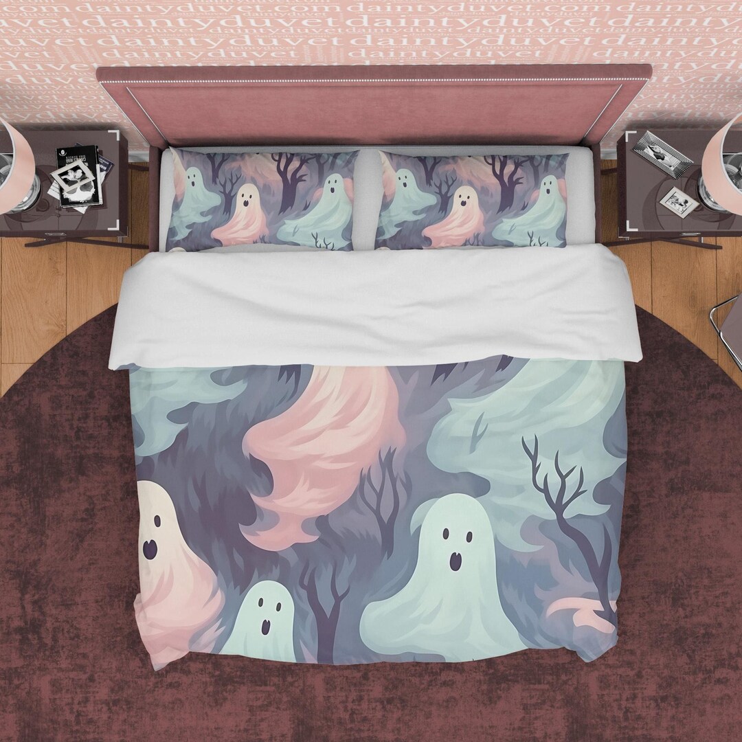 Aesthetic Ghost Print Duvet Cover Set, Dorm Bedding, Halloween Bedroom ...