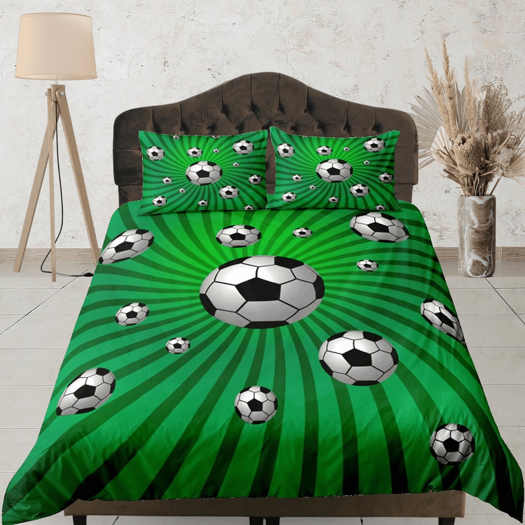 Soccer Duvet Cover Set, Football Themed Bedspread, Custom Size Bedding ...