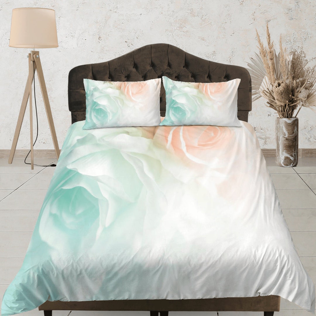 Pastel Floral Bedspread, Custom Size Bedding Set, Zipper Duvet Cover ...