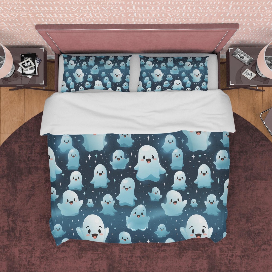 Cute Blue Ghosts Duvet Cover Set, Halloween Dorm Bedding, Aesthetic ...