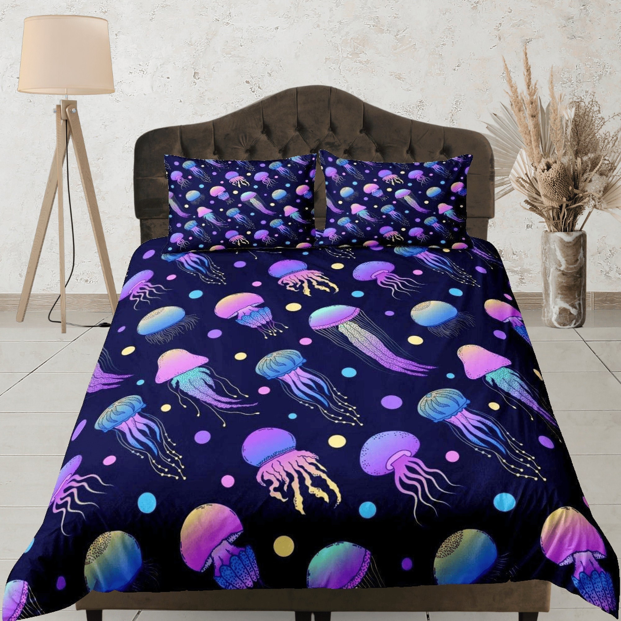Jellyfish Print Bedding Set, Ocean Theme Duvet Cover Set, Custom Size ...