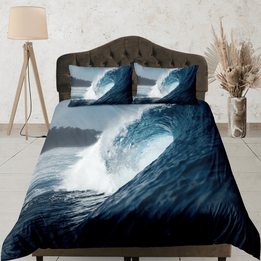 Ocean Wave Bedding Set, Blue and White Quilt Cover, Coastal Doona Cover ...